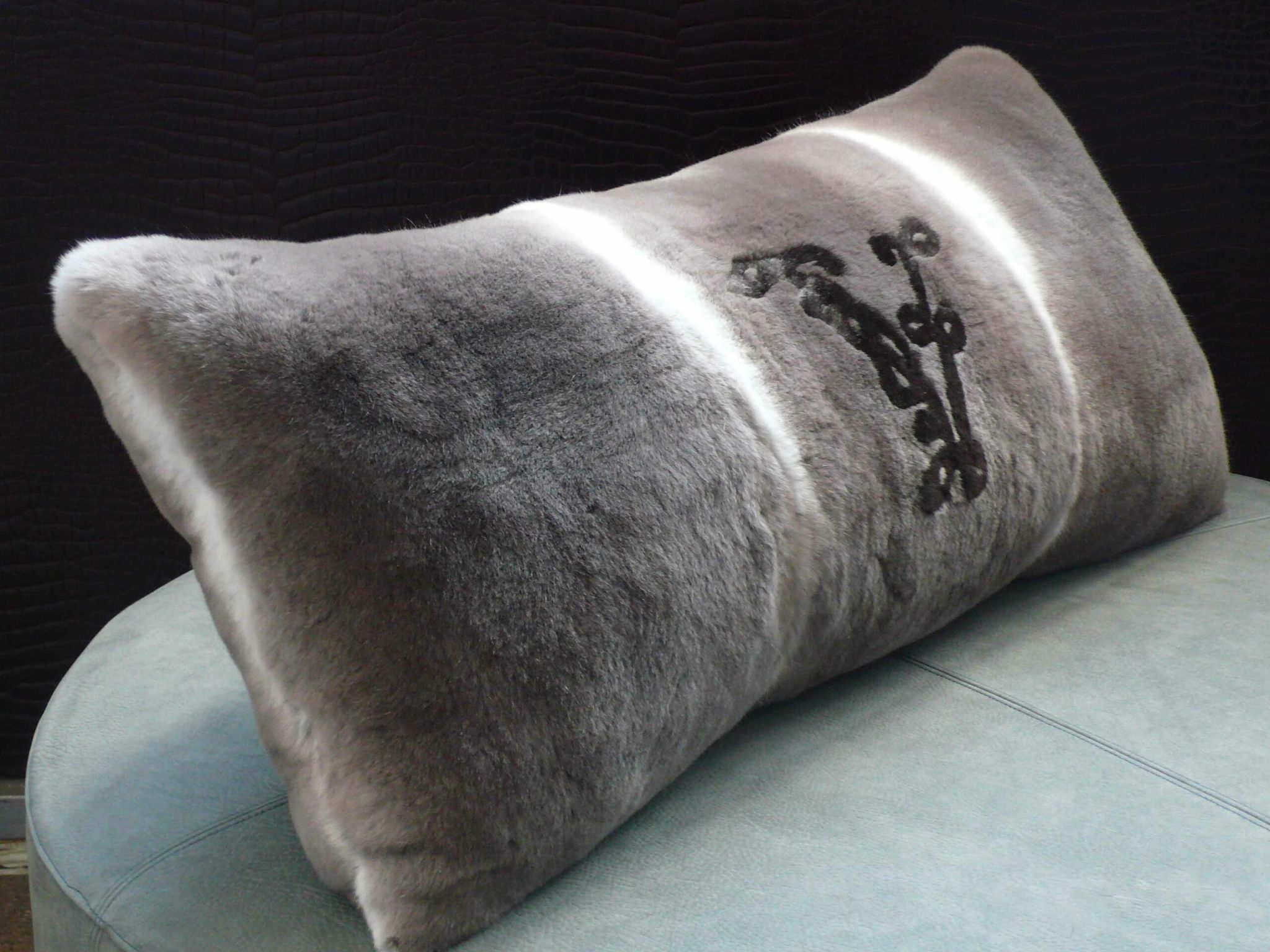 Chinchilla Rex Fur Cushion with personalised monogram - Dentro Home