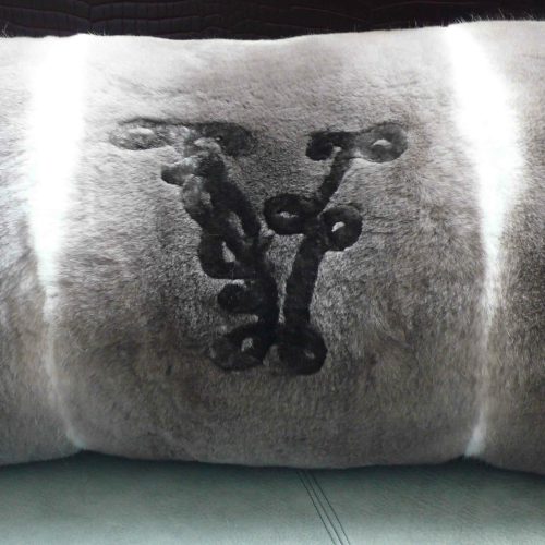 Chinchilla Rex Fur Cushion with personalised monogram - Dentro Home