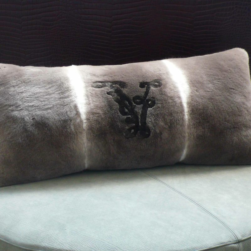 Chinchilla Rex Fur Cushion with personalised monogram - Dentro Home
